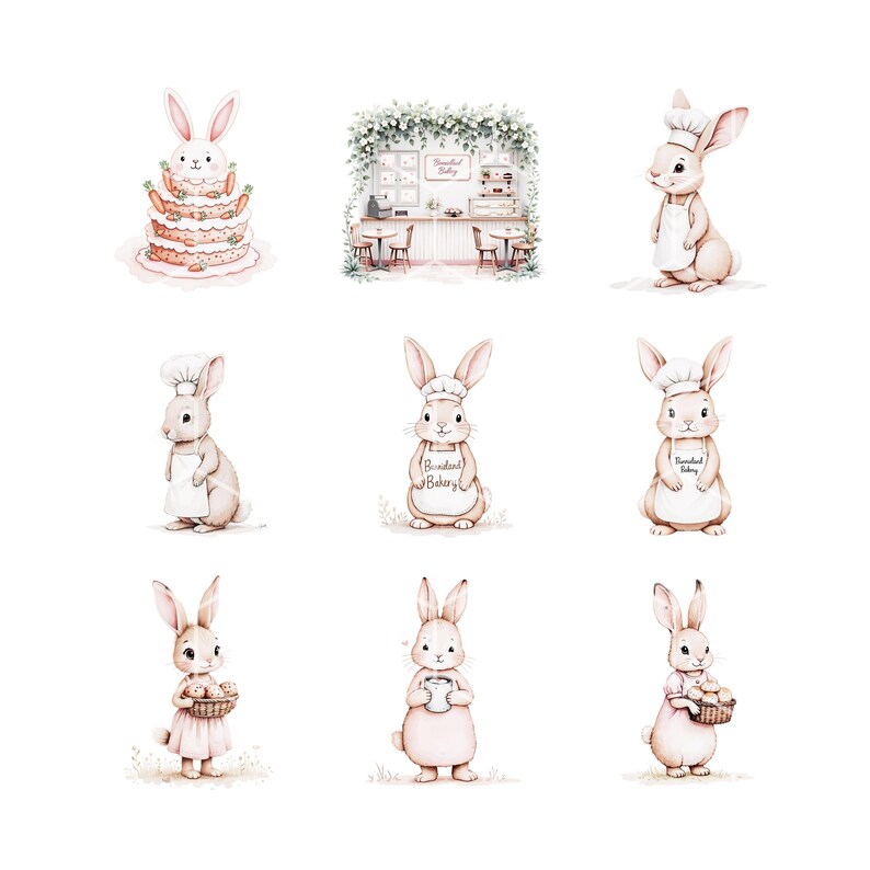Pastel Bunny Bakery Clipart PNG | Cottagecore Bakery Animals | Cute ...