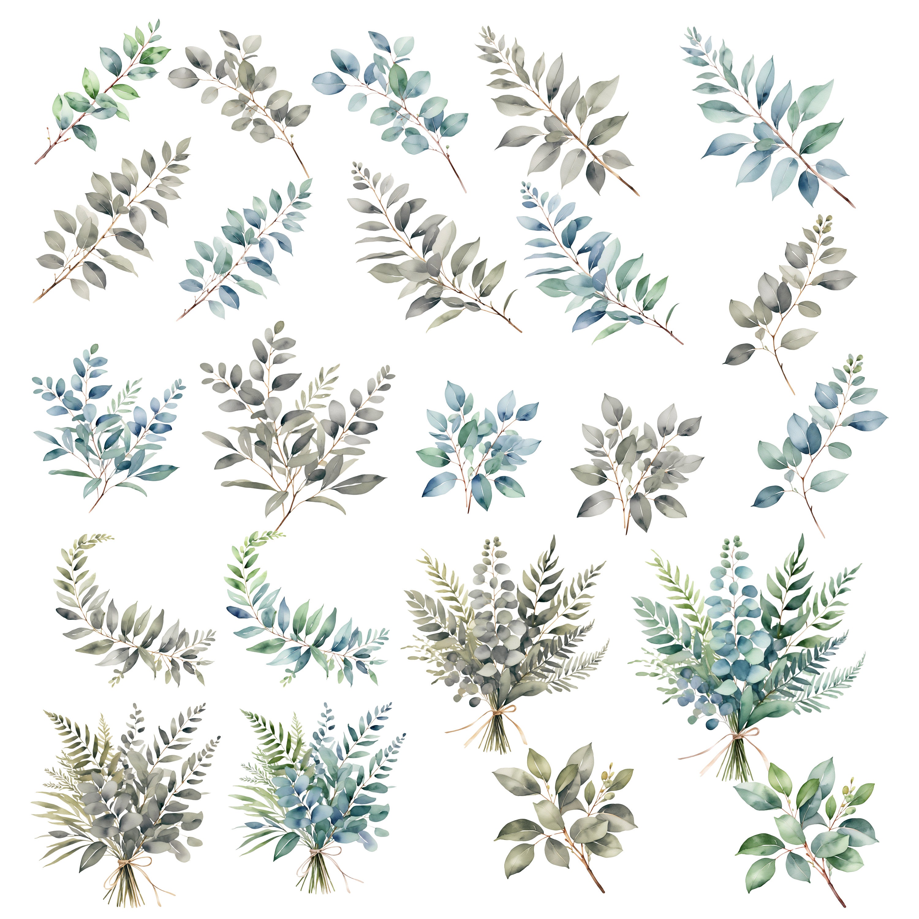 Watercolor Eucalyptus Leaves Clipart, Eucalyptus Wedding Greenery ...