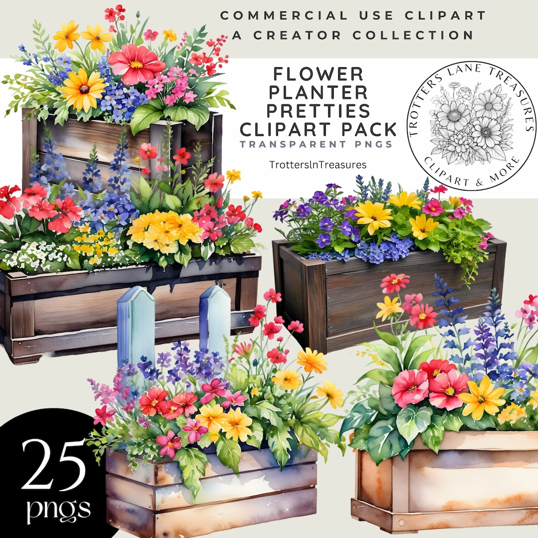 Planter Clilpart, Floral Planter Clipart Pack - Transparent Pngs for ...