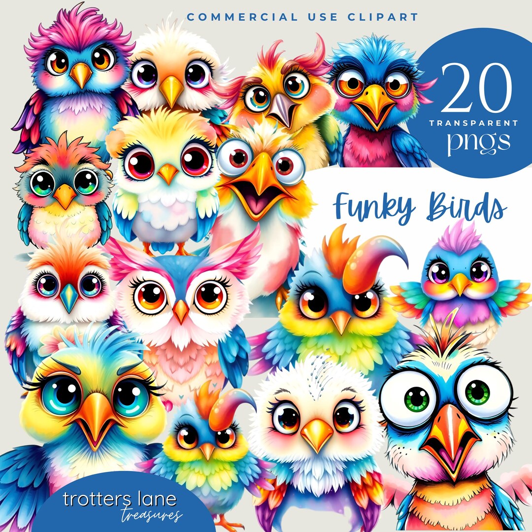 Funky Bird Clipart, Colorful Bird Pngs, Whimsical Bird Illustrations ...