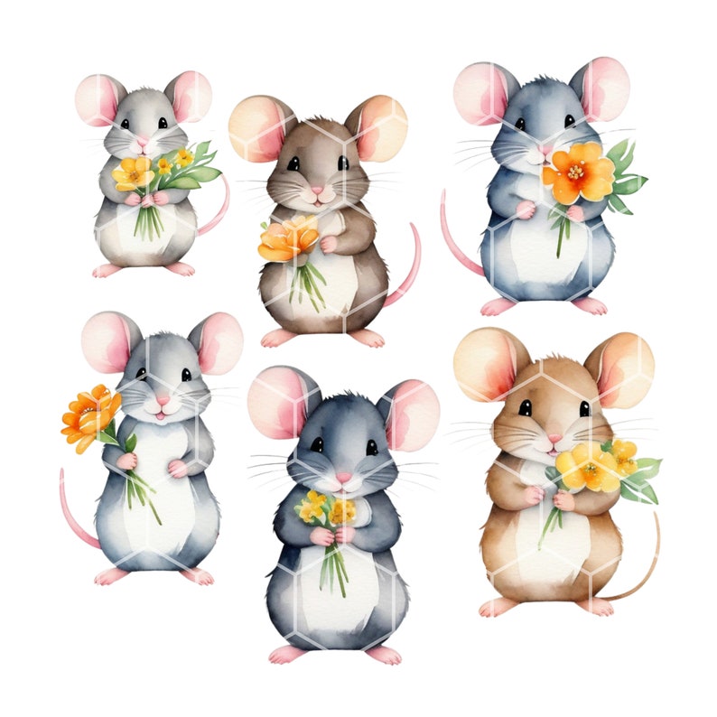 Mouse and Flower Clipart, Digital Download, Png, Jpg, Card Making ...