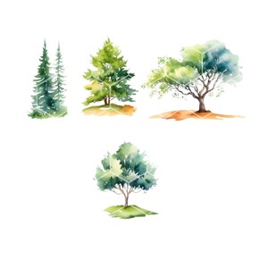 Watercolor Trees Clipart Set: PNG Images for Commercial Use - Forest ...