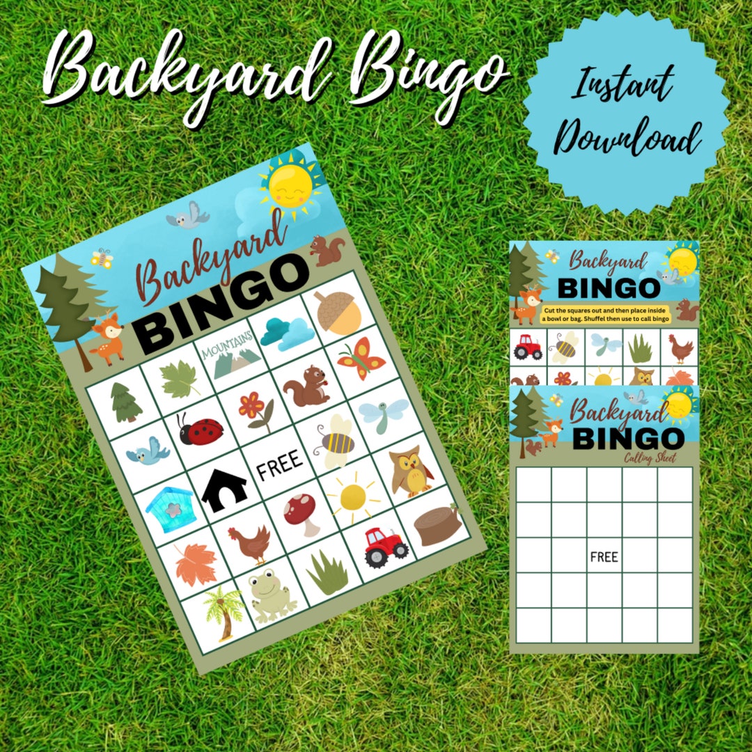 Full Color Childrens Backyard Bingo Cards, Full Color Backyard Bingo Cards Summer, Backyard ...