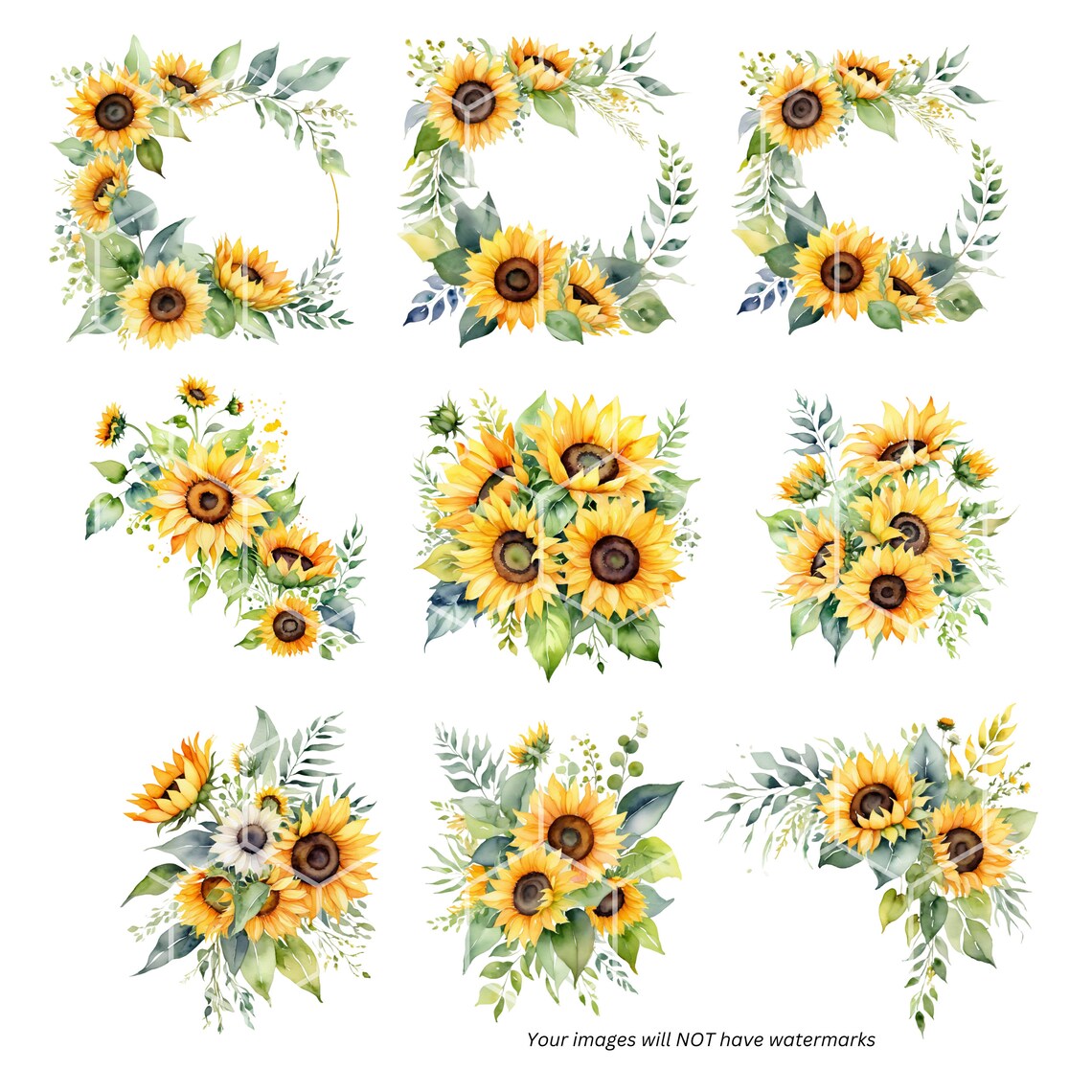 Set of 18 , Sunflowers Clipart Bundle, Watercolor Sunflower PNG ...