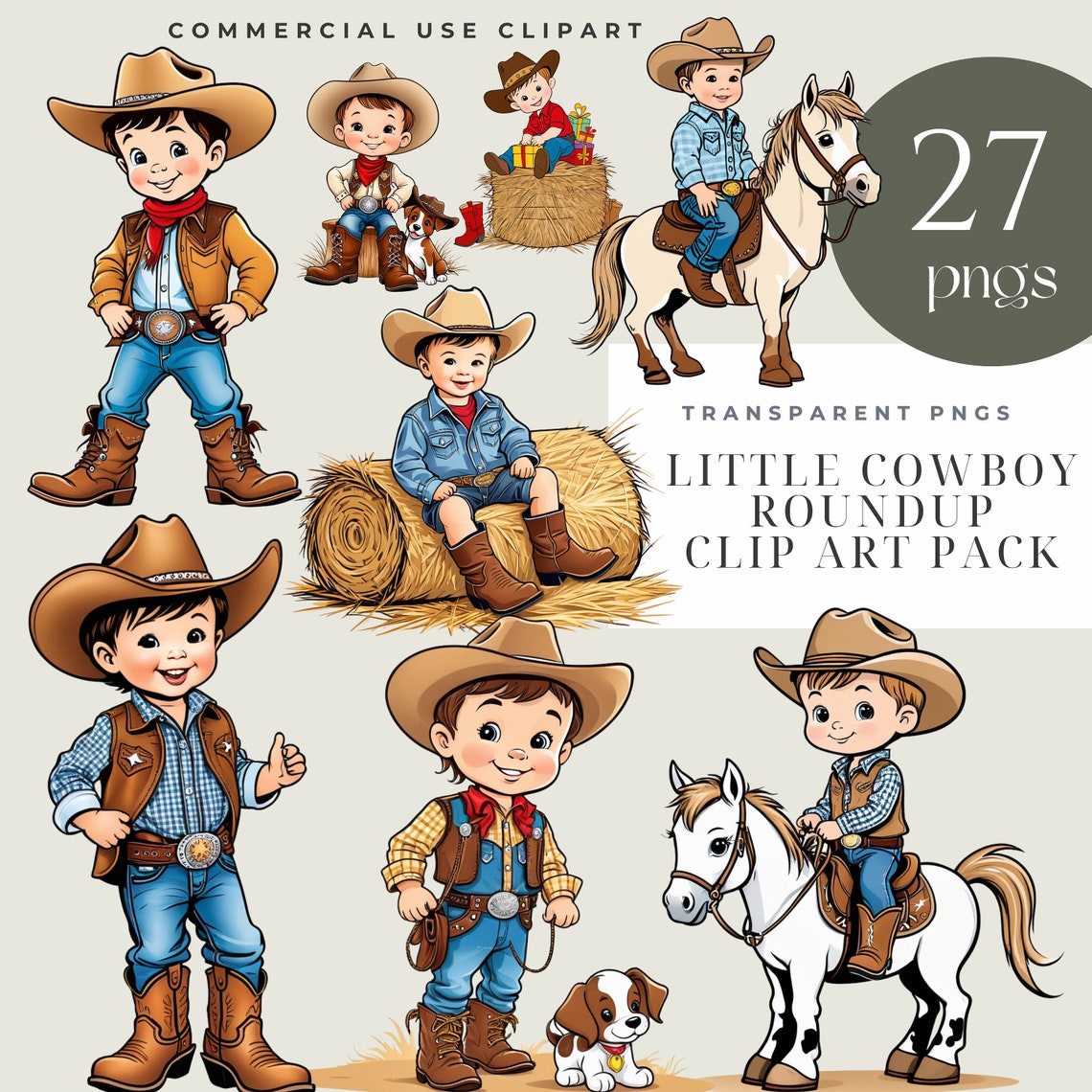 Baby Cowboy Watercolor Clipart Bundle, Boy With Horse Sublimation PNG ...