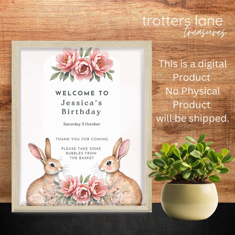 Editable Bunny Birthday Welcome Sign – Floral Pastel Party Printable ...
