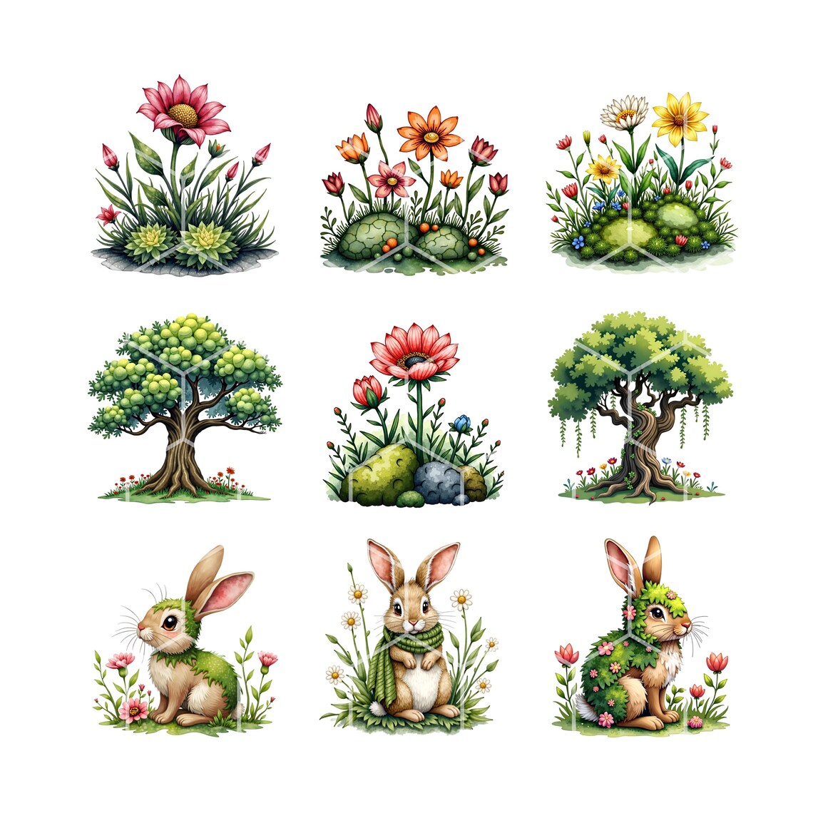Woodland Bunny Clipart | Mossy Forest Rabbit, Whimsical Garden Animals ...