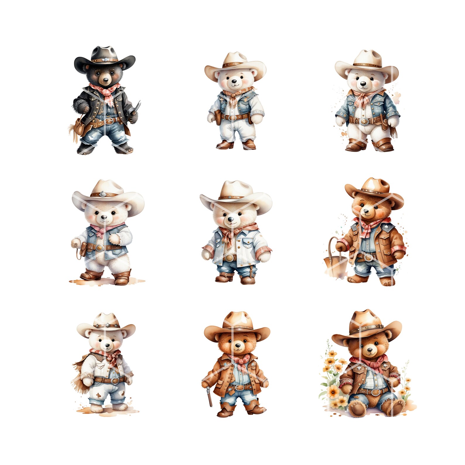 Western Bears Clipart, Rodeo Animals PNG, Cowboy Birthday Clipart ...