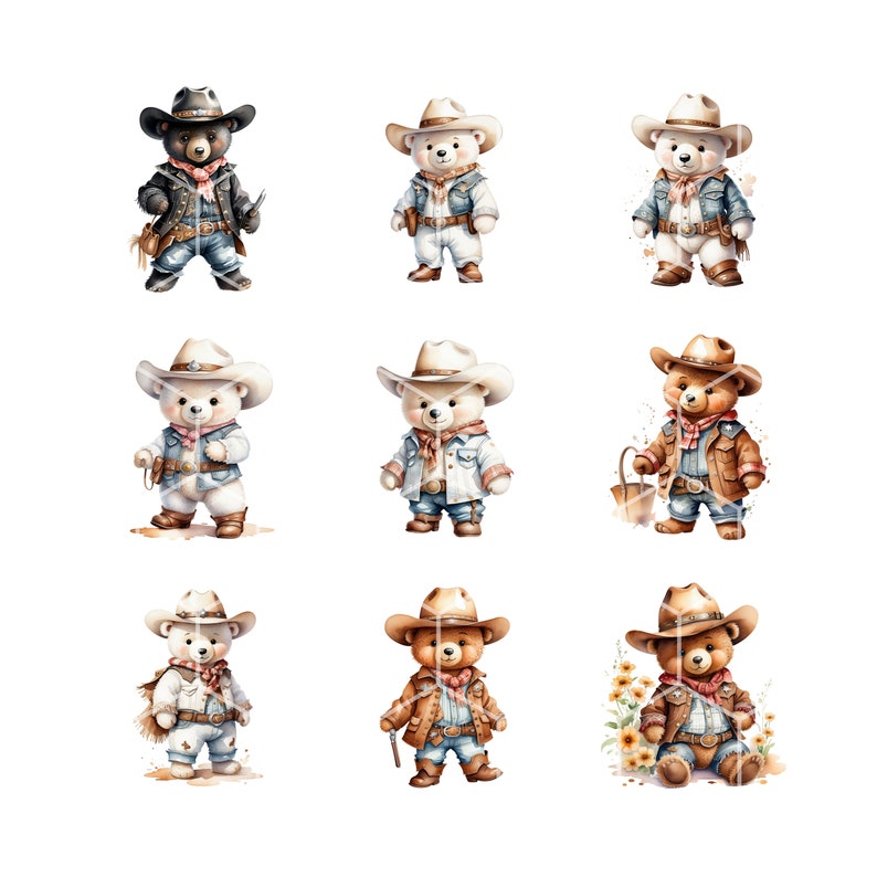 Western Bears Clipart, Rodeo Animals PNG, Cowboy Birthday Clipart ...
