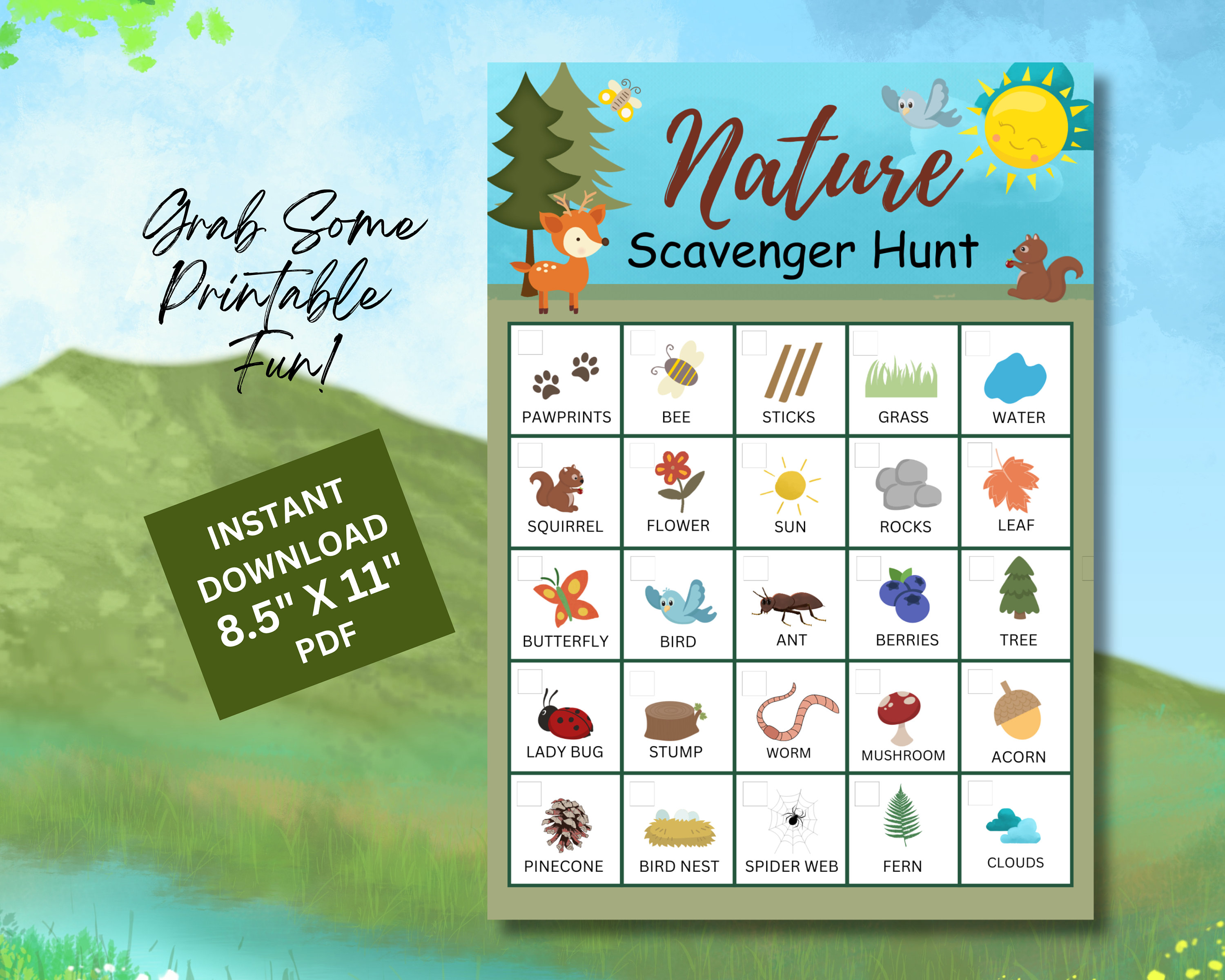 Printable Nature Scavenger Hunt | Outdoor Scavenger Hunt Game ...
