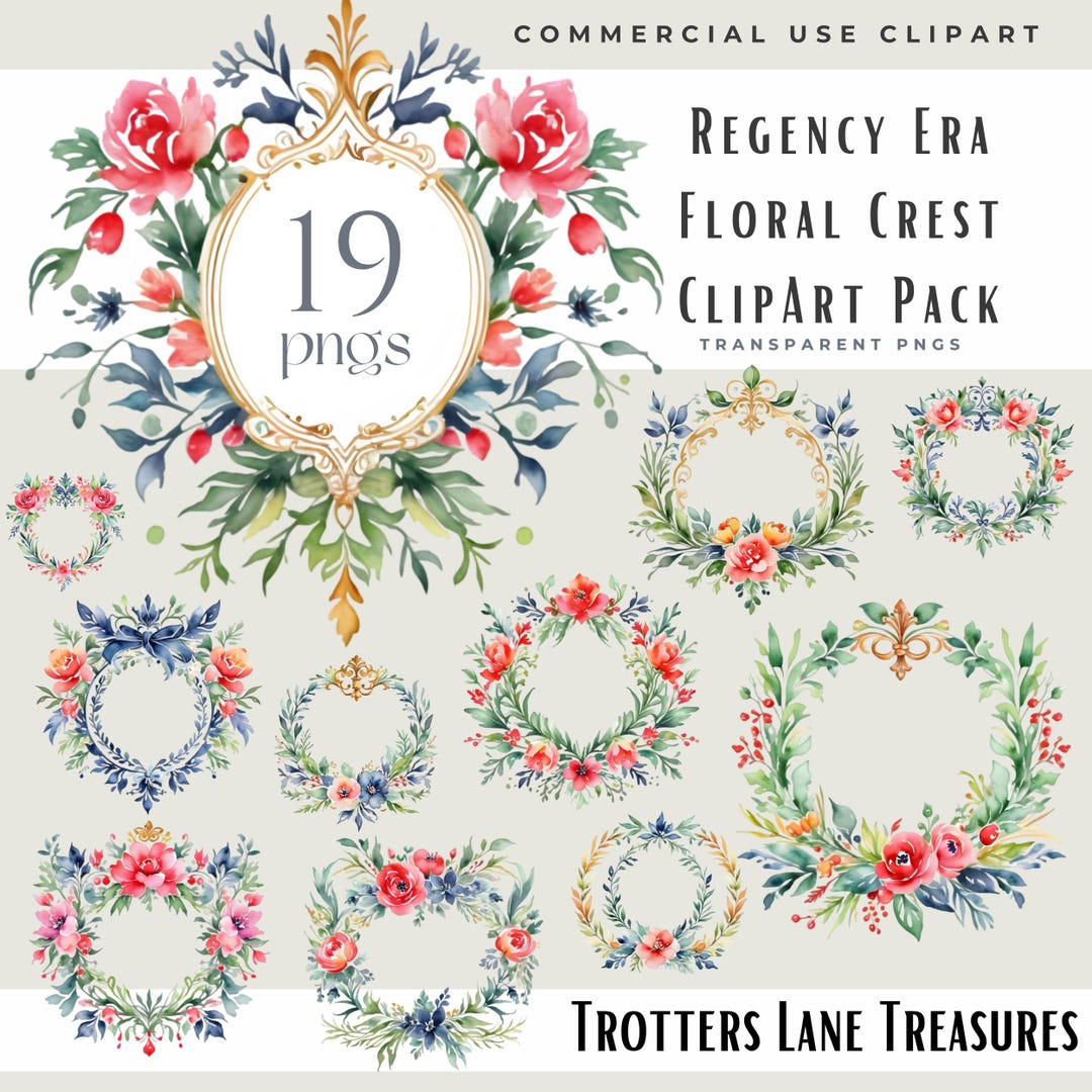Regency Era Clipart, Regency Clipart, Watercolor Wedding Crest Clipart ...