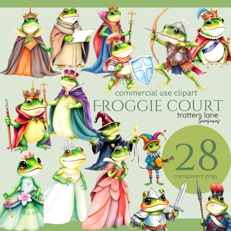 Fairytale Princess Clipart Bundle - Funny Frog, Medieval Knight, Royal ...