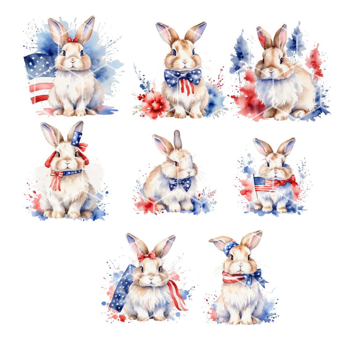 Quirky Bunny Clipart, Cute Rabbits Clipart, Cute Watercolor Bunny Clip ...