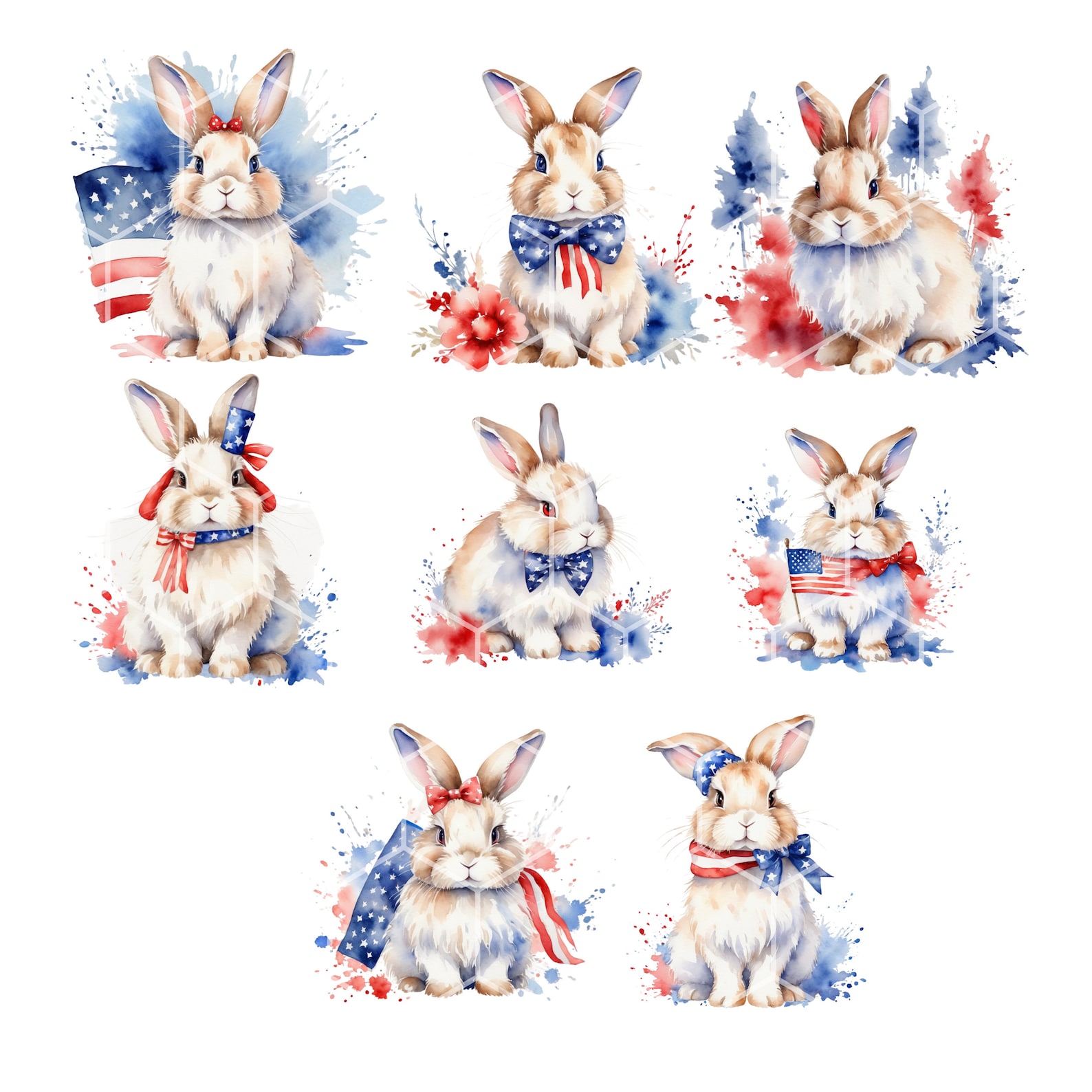 Quirky Bunny Clipart, Cute Rabbits Clipart, Cute Watercolor Bunny Clip ...