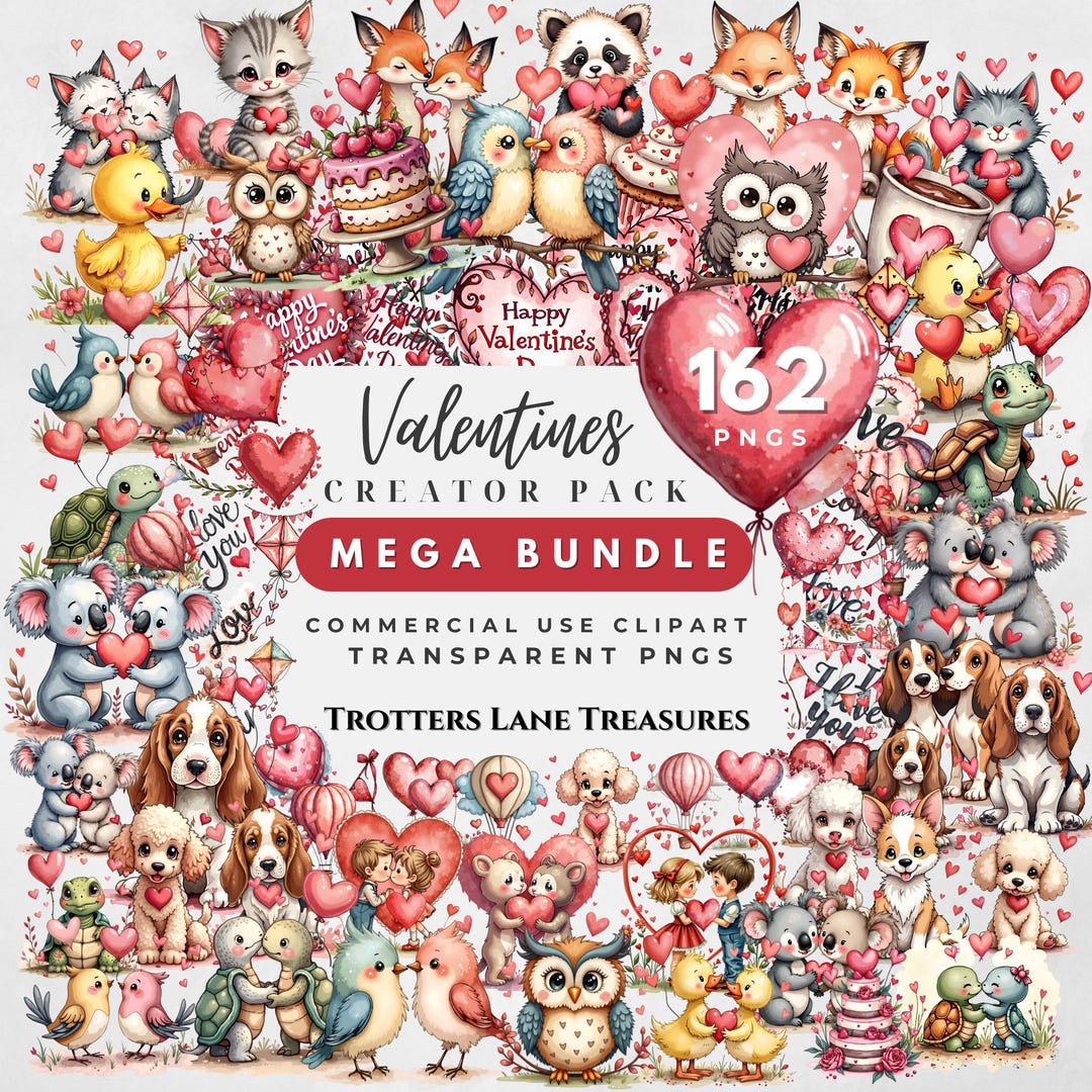 Valentine Clipart Bundle, Romance Art, Animal Art, Love Art, Hearts ...