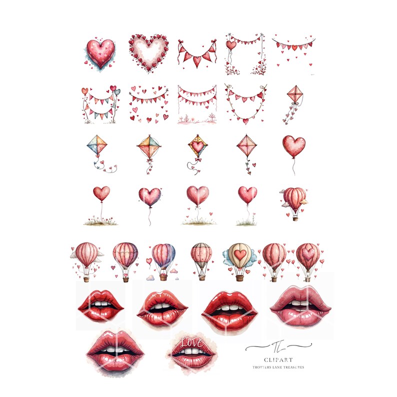 Valentines Clipart Bundle | Watercolor Love PNG | Heart Wreath ...