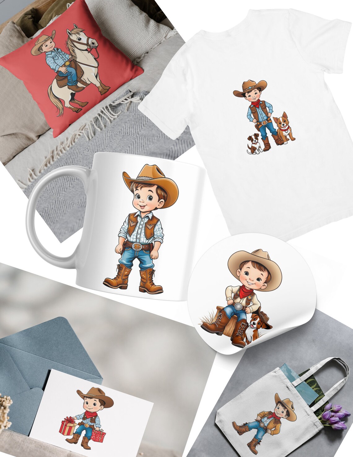 Baby Cowboy Watercolor Clipart Bundle, Boy With Horse Sublimation PNG ...