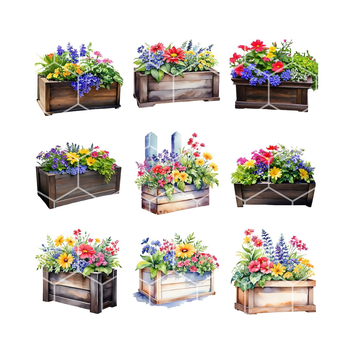 Floral Planter Clipart, Watercolor Flower Planters Pngs, Garden Pot ...