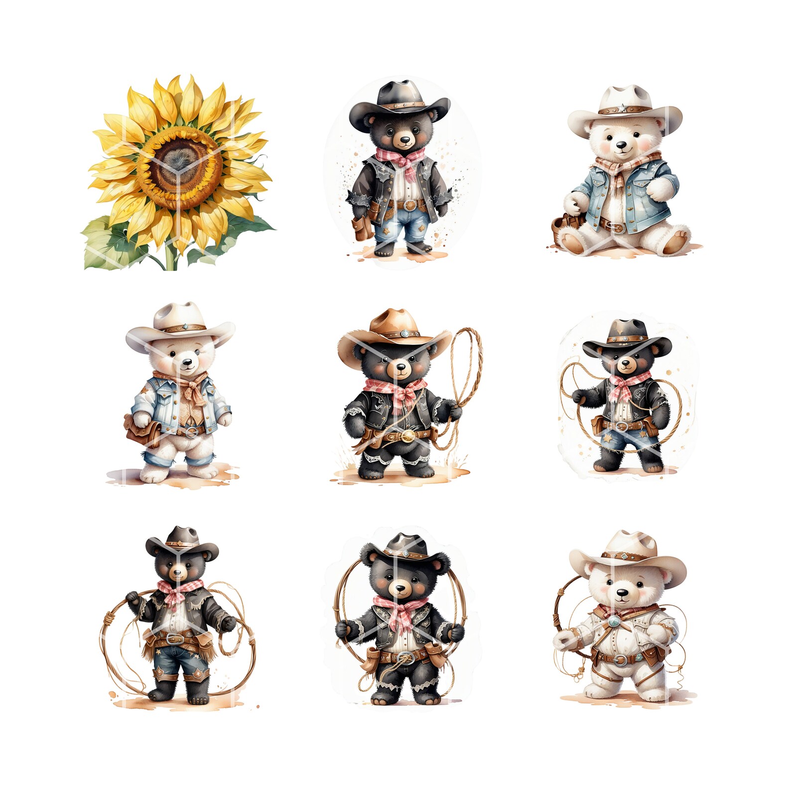 Western Bears Clipart, Rodeo Animals PNG, Cowboy Birthday Clipart ...
