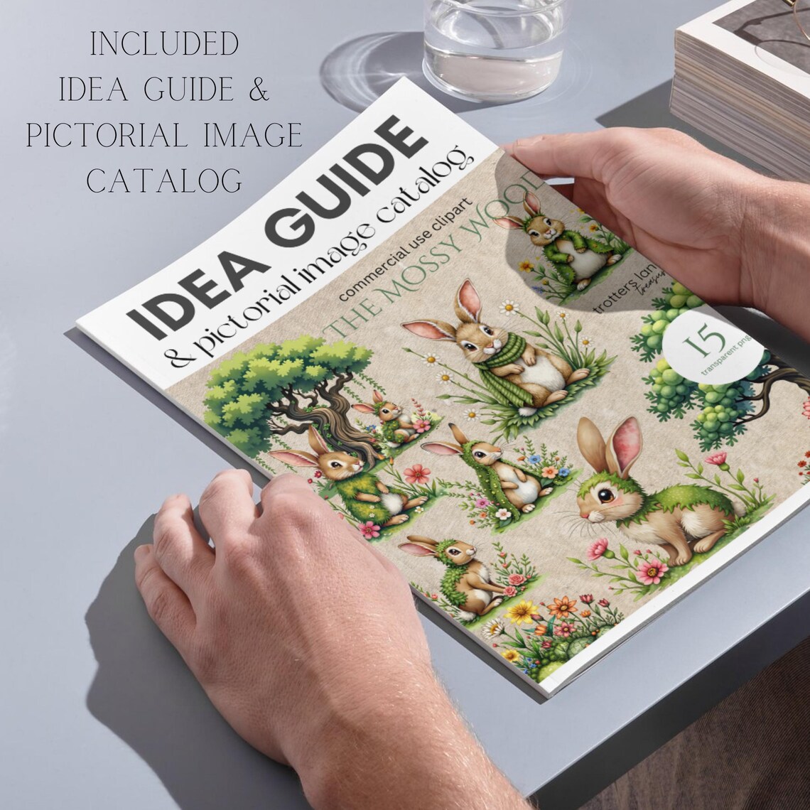 Woodland Bunny Clipart | Mossy Forest Rabbit, Whimsical Garden Animals ...