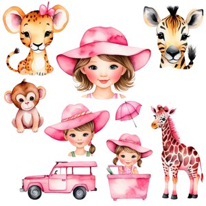 Safari Baby Animals Watercolor Clipart 32 High Quality Jpgs, Pink ...