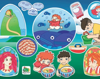 Ponyo Heart Studio Ghibli Stickers | Cute Sparkle Holographic Sticker ...