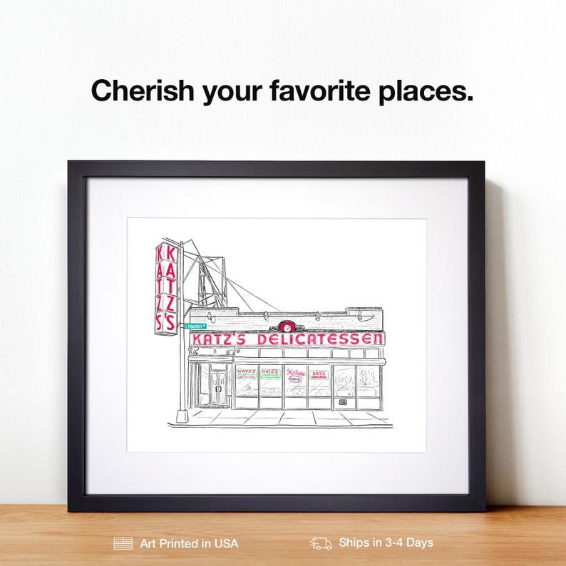 Katz's Deli Print | Line Art Print | New York City Illustration | NYC ...