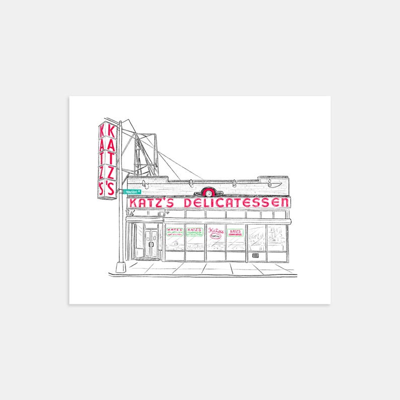 Katz's Deli Print | Line Art Print | New York City Illustration | NYC ...