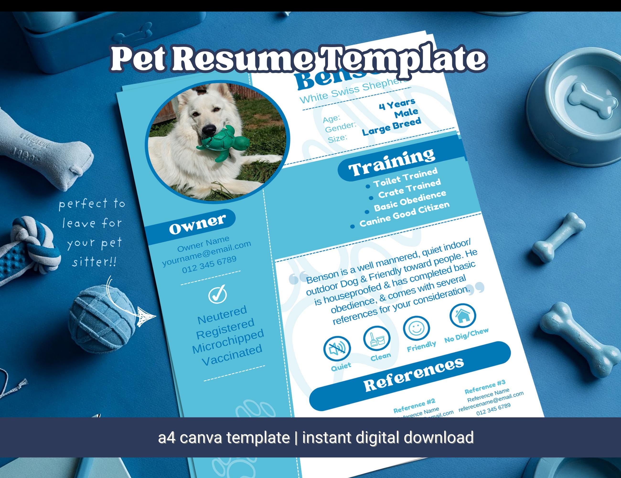 Editable Pet Profile Template – Professional Pet Resume for Canva ...