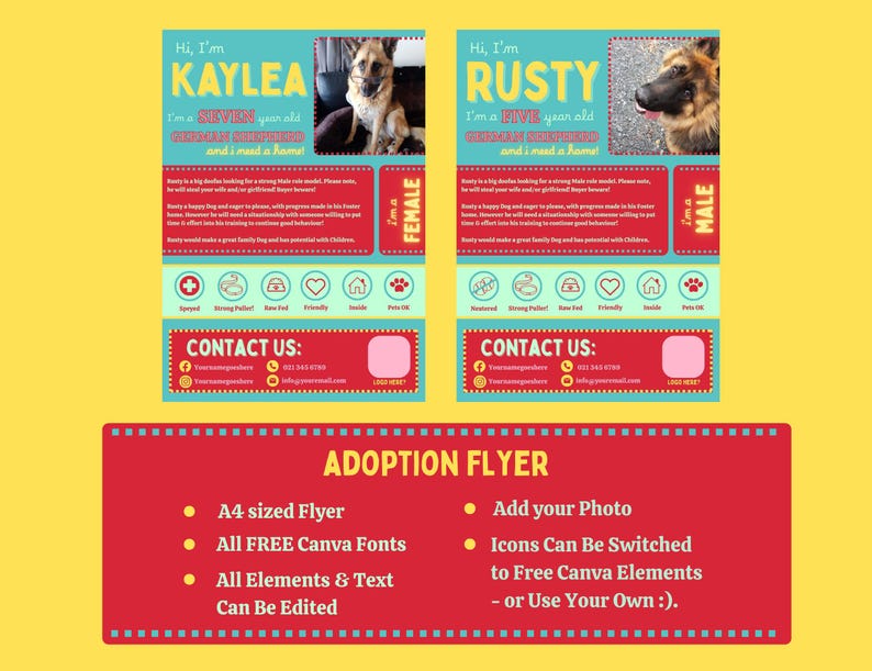 Editable Dog Adoption Flyer Template | Canva Poster for Dog Rescues ...