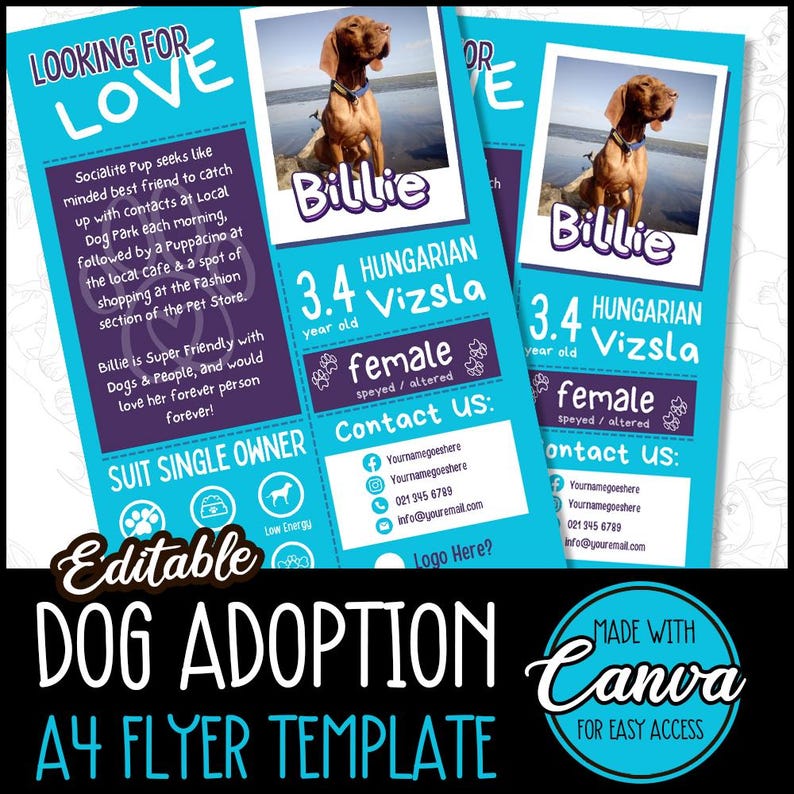 Dog Adoption Flyer Template, Customizable DIY Dog Canva Template - Etsy