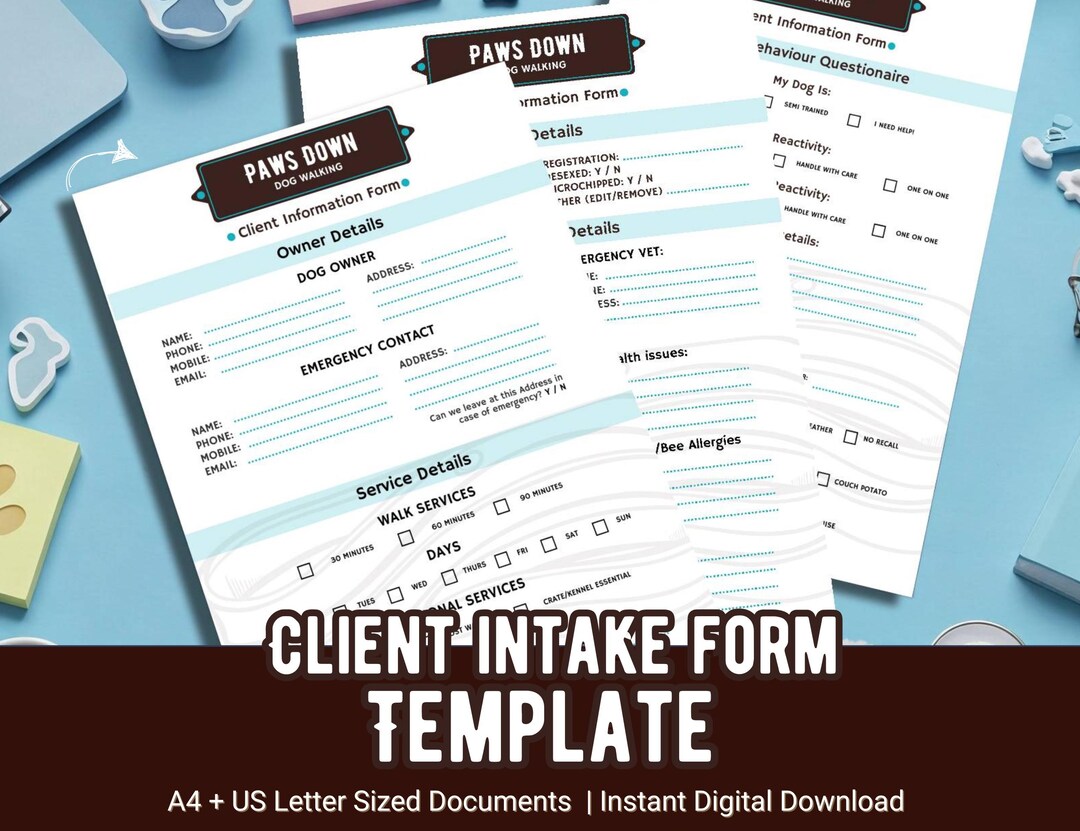 Dog Client Intake Form Template: Teal Pet Business Info (canva Digital ...