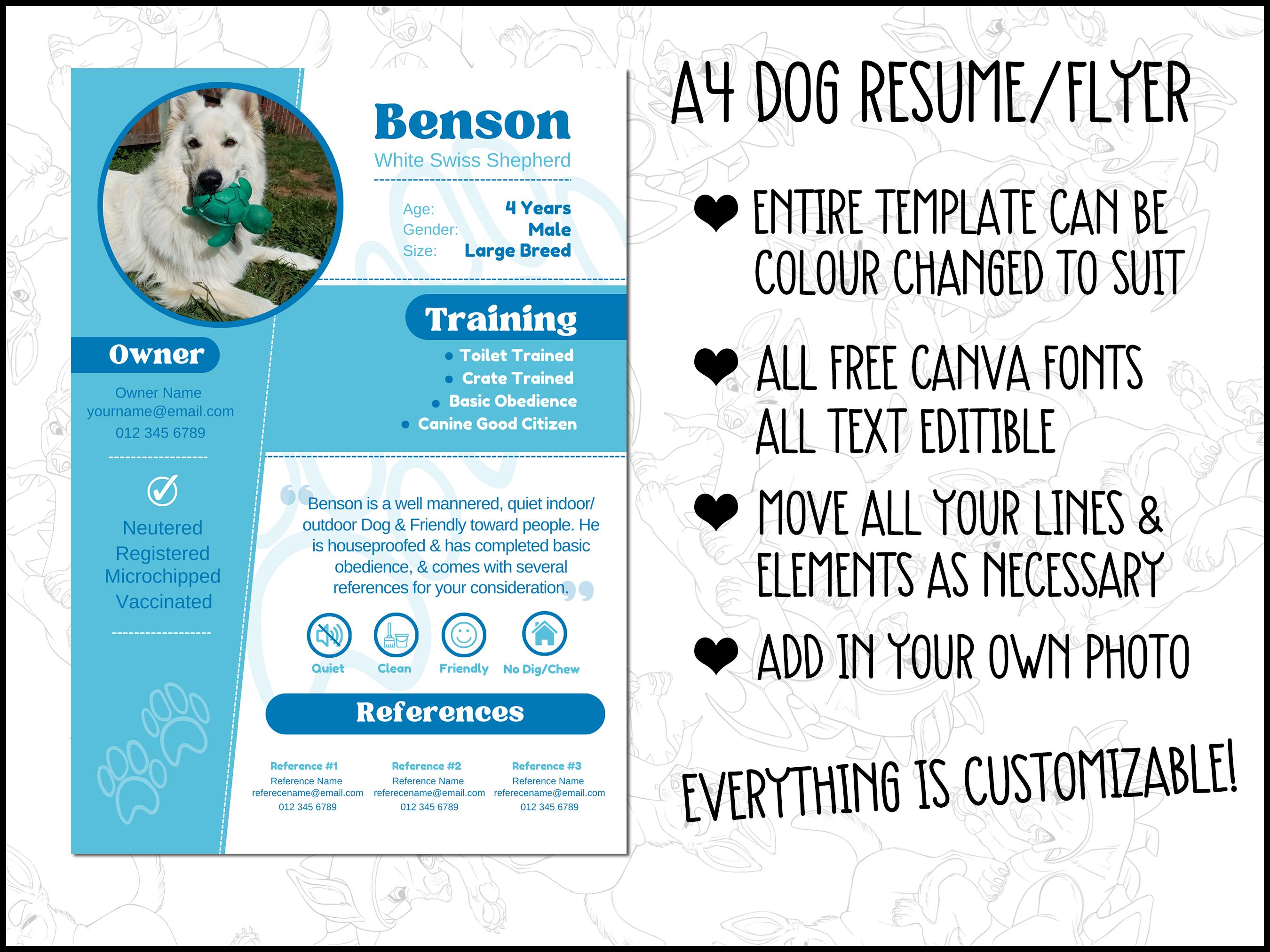 Editable Pet Profile Template – Professional Pet Resume for Canva ...