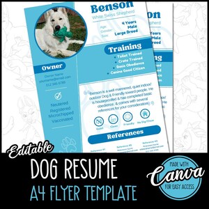 Editable Pet CV Template Professional Pet Resume for Canva, Instant ...