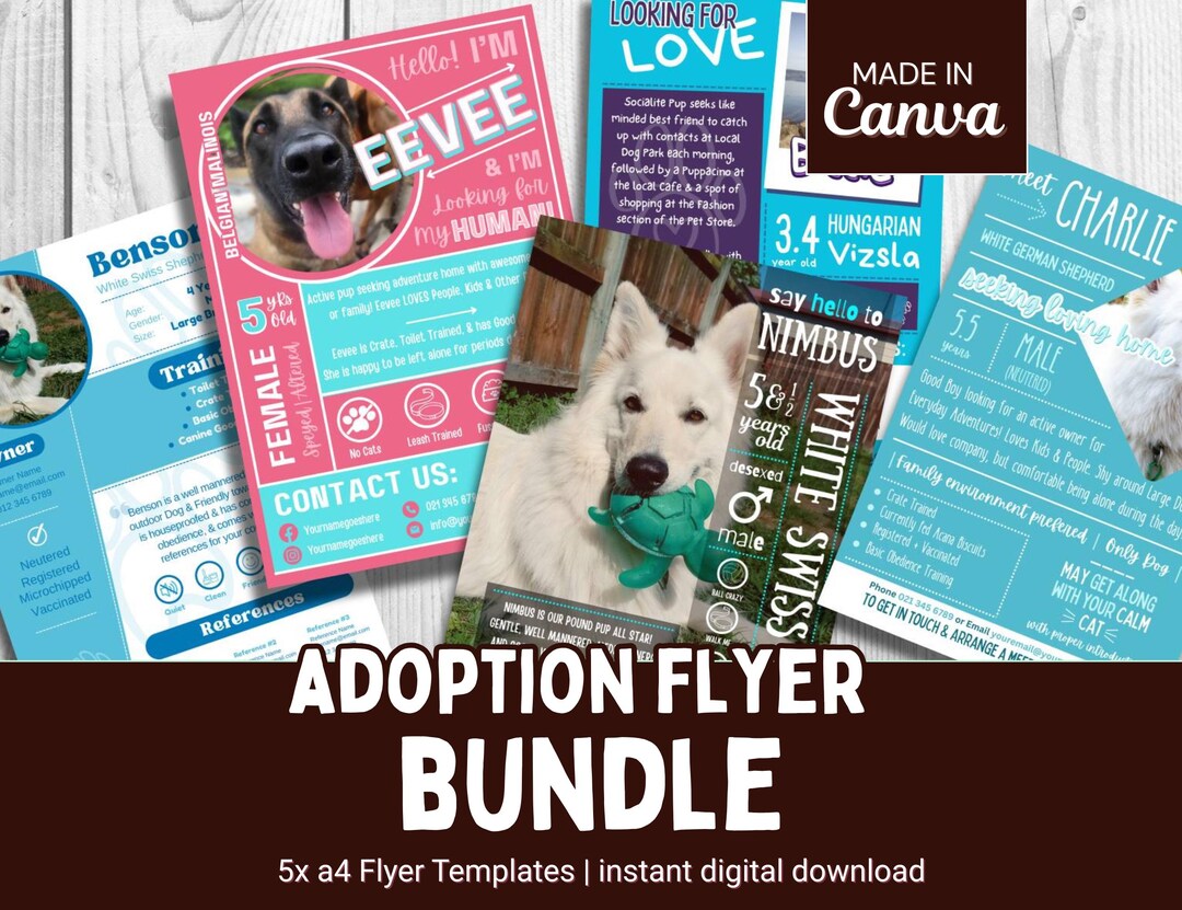 Dog Adoption Flyer Bundle – Pet Rescue Canva Templates (digital ...
