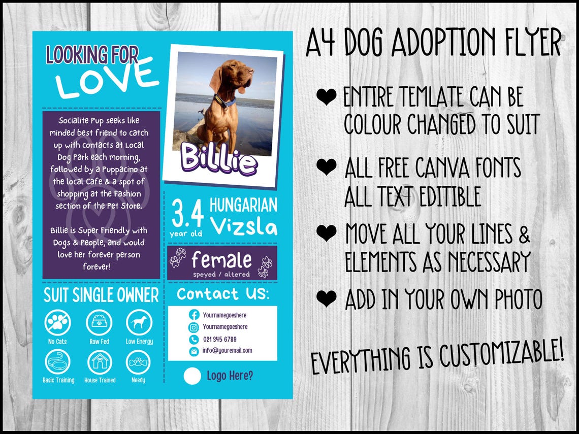 Dog Adoption Flyer Template, Customizable DIY Dog Canva Template - Etsy