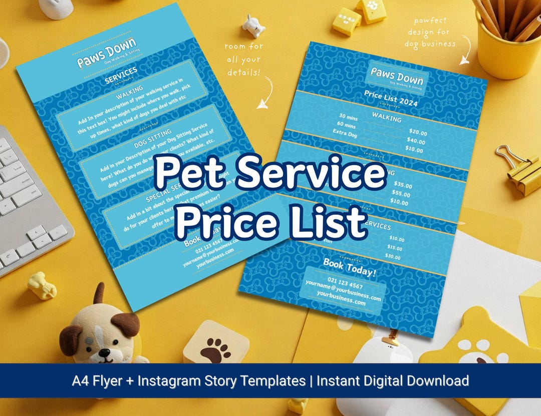 Pet Care Price List Canva Template – Dog Walker Pricing Sheet, Pet Biz ...