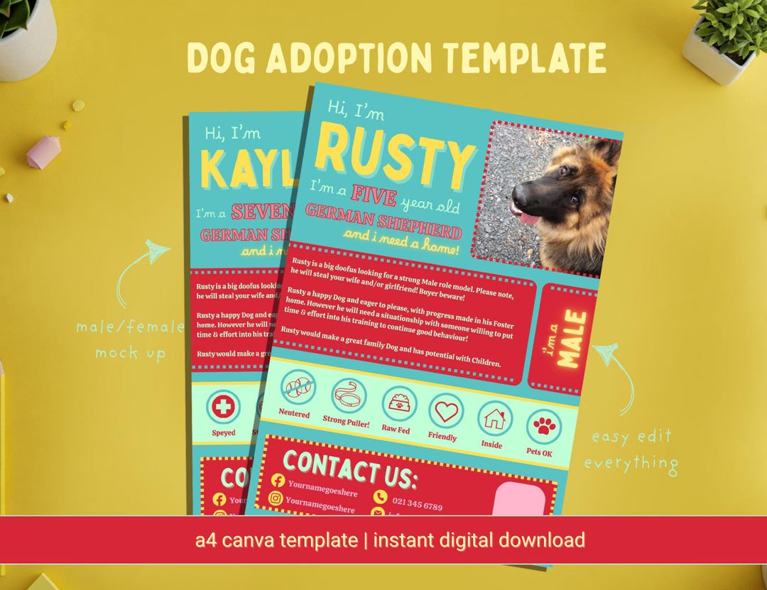 Editable Dog Adoption Flyer Template | Canva Poster for Dog Rescues ...
