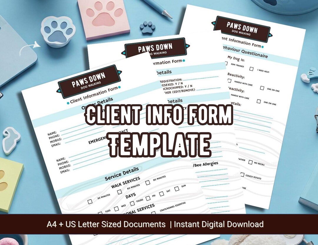 Editable Dog Client Intake Form Template – Howl About Teal Pet Info ...