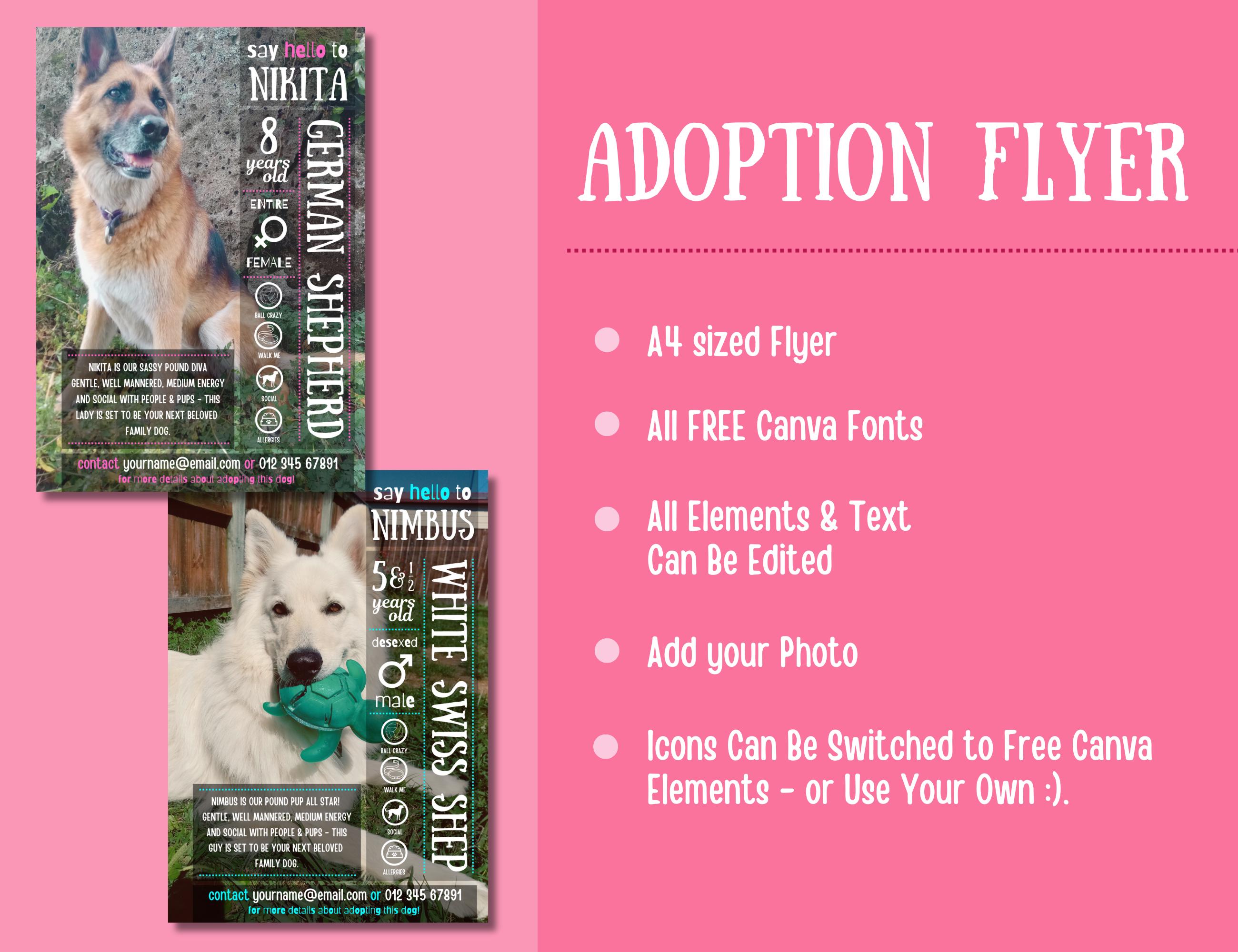 Dog Adoption Flyer Template: Canva Pet Rescue Poster (digital Download ...