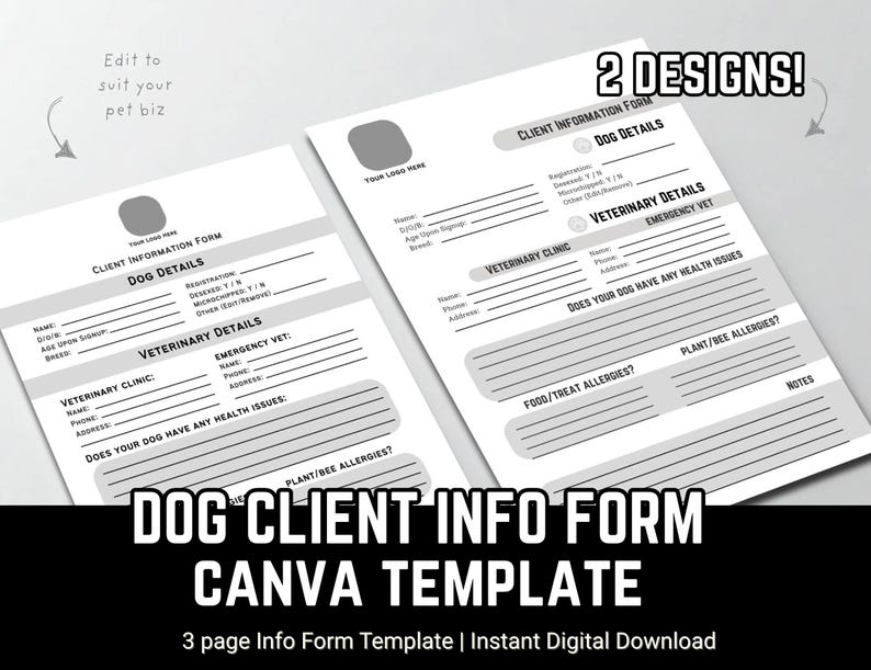 Dog Client Intake Form Template: Pet Business Info Sheet (canva ...