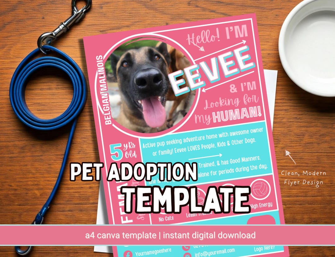 Pink Dog Adoption Flyer | Editable Canva Template for Rescue & Rehoming ...