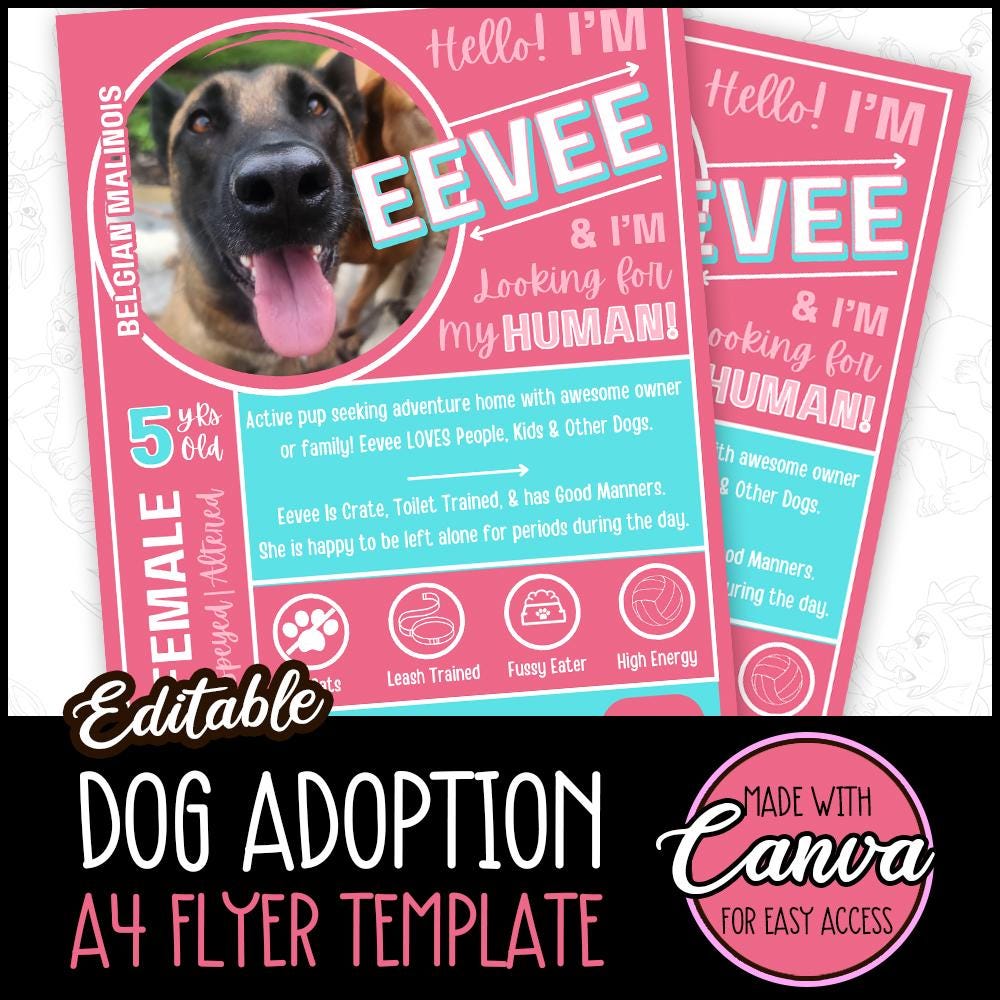 DIY A4 Dog Adoption Flyer Canva Template Fully Customizable for ...