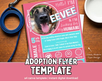 Editable Dog Adoption Flyer Template | Pink & Turquoise Pet Rehoming ...