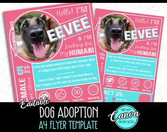 Dog Adoption Flyer Template, Customizable DIY Dog Canva Template - Etsy