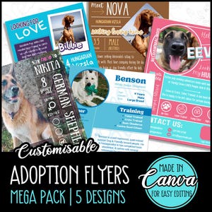Adoption Flyer BUNDLE 5 A4 Dog Adoption Pet Rescue Canva Templates Easy ...