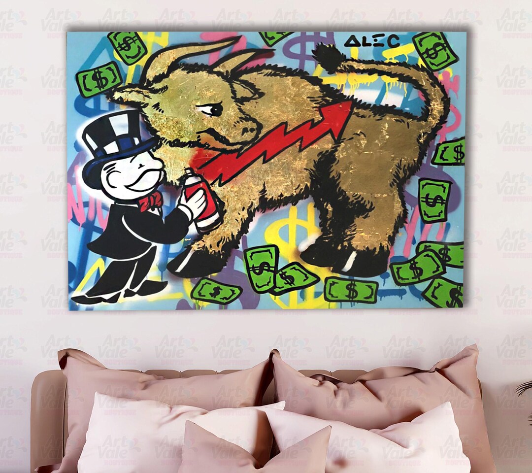 Alec Monopoly Gold Stock Bull Canvas Wrap Home Wall Decor UV Printed ...