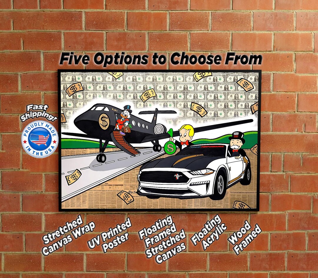 Alec Monopoly Private Jet and Mustang Printed Art Stretched Canvas ...