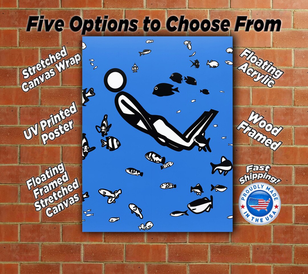 Fish Swimmer Julian Opie Canvas Wrap Home Wall Decor UV Printed Poster ...