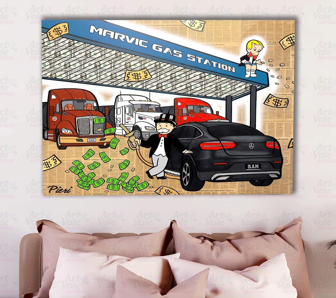 Alec Monopoly Money Gas Station Canvas Wrap Home Wall Decor UV Printed ...